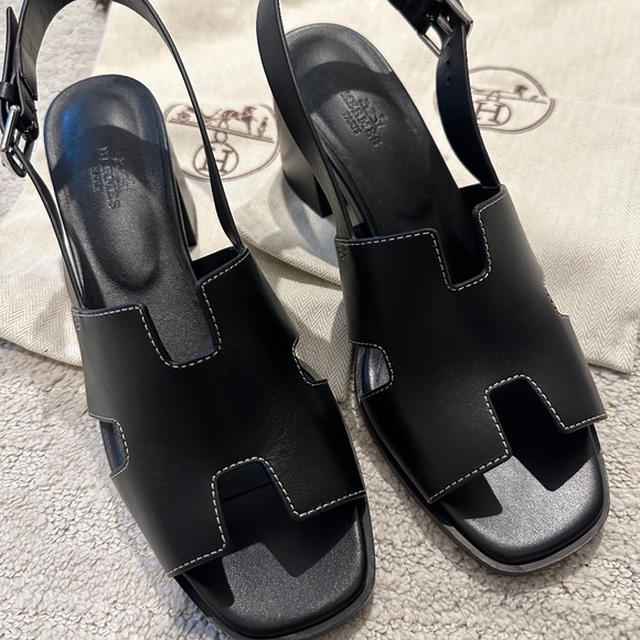 Hermes | Shoes | Brand New Hermes Elbe 6 Black Heeled Sandal | Poshmark